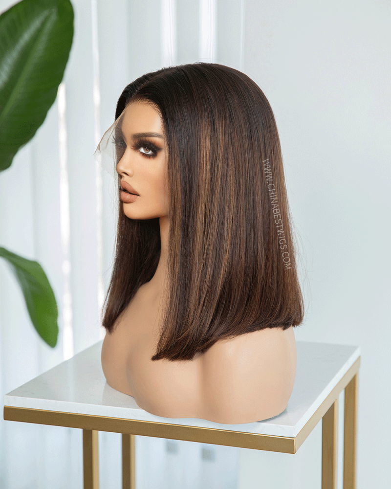 N142 Pre-plucked Hairline 14'' Brazilian virgin Hair Bob Wigs